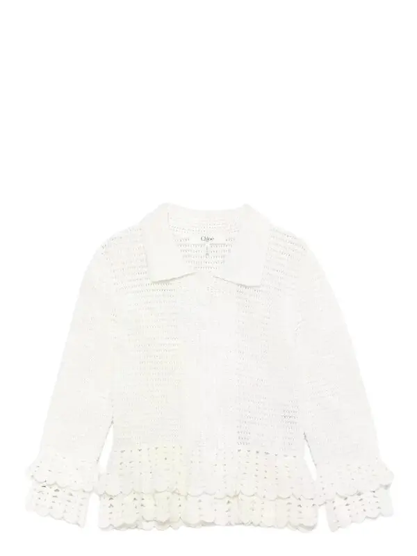 Chloé Ruffled-hem Crochet Cardigan - White