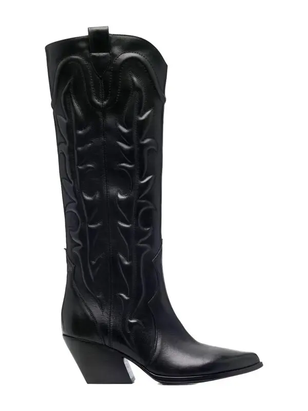 Elena Iachi 80mm Leather Texan Boots - Black