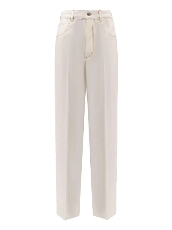 Bottega Veneta Wool Wide Leg Trousers - White