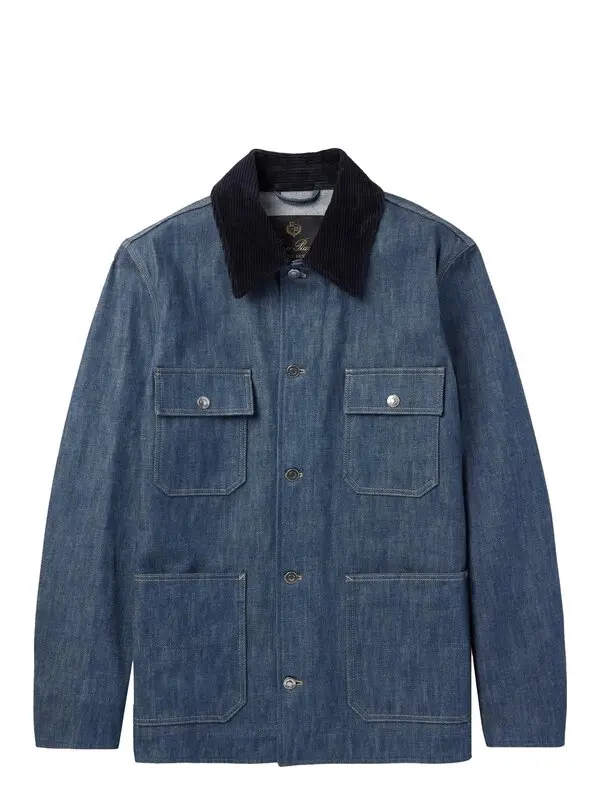 Loro Piana Conley Corduroy-trimmed Austin Denim Jacket - Blue