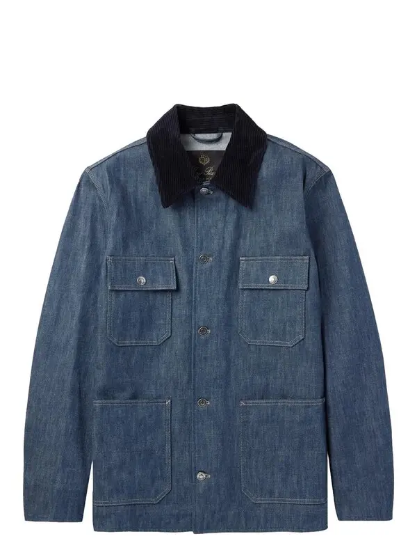 Loro Piana Conley Corduroy-trimmed Austin Denim Jacket - Blue