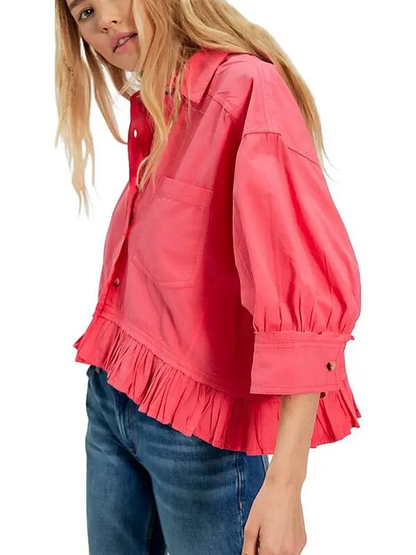 Free People We The Free Bailey Solid Shirt - Bright Rose