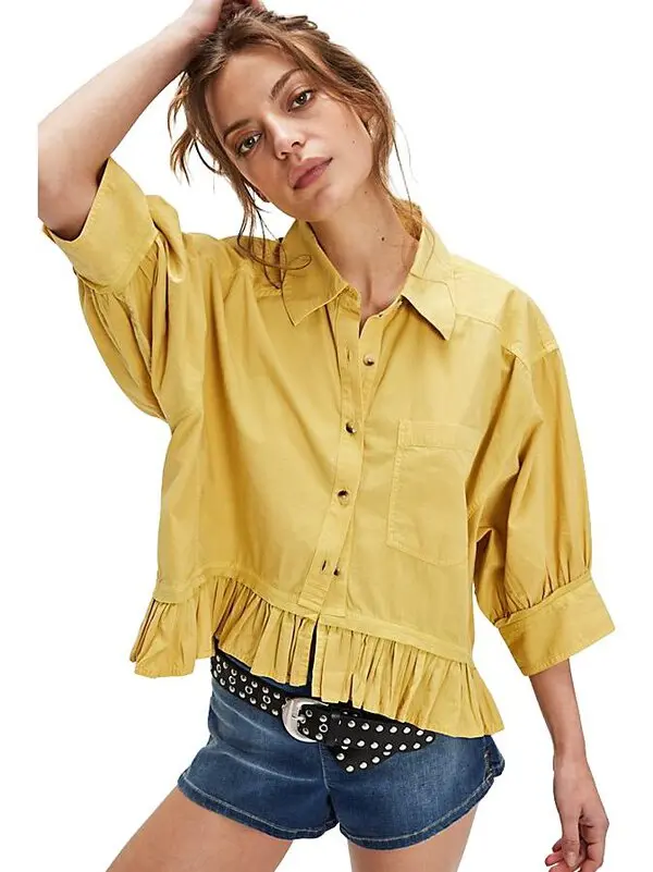 Free People We The Free Bailey Solid Shirt - Goldilocks
