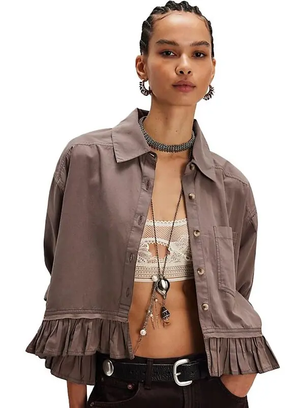 Free People We The Free Bailey Solid Shirt - Gravel Rock