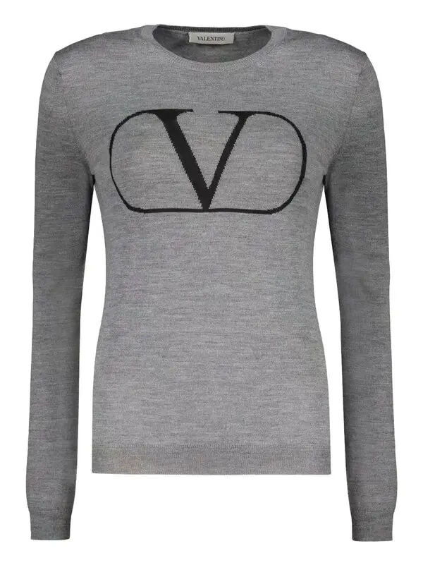 Valentino Garavani Intarsia-knit Logo Jumper - Grey