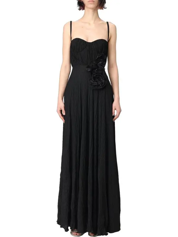 Elisabetta Franchi Maxi Dress With Floral Embellishment - Black