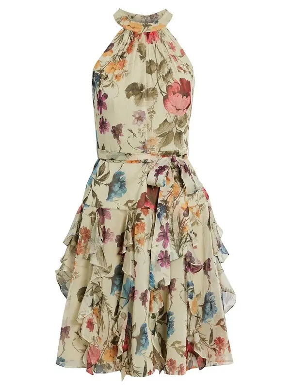 MIKAEL AGHAL Ruffled Floral-print Chiffon Dress - Sage Green