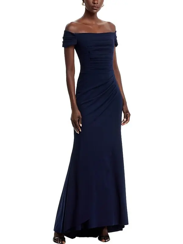 Aqua Off-the-shoulder Gown - Navy