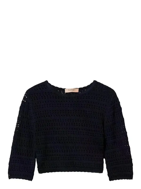 TWINSET Cropped Open-knit Jumper - Blue