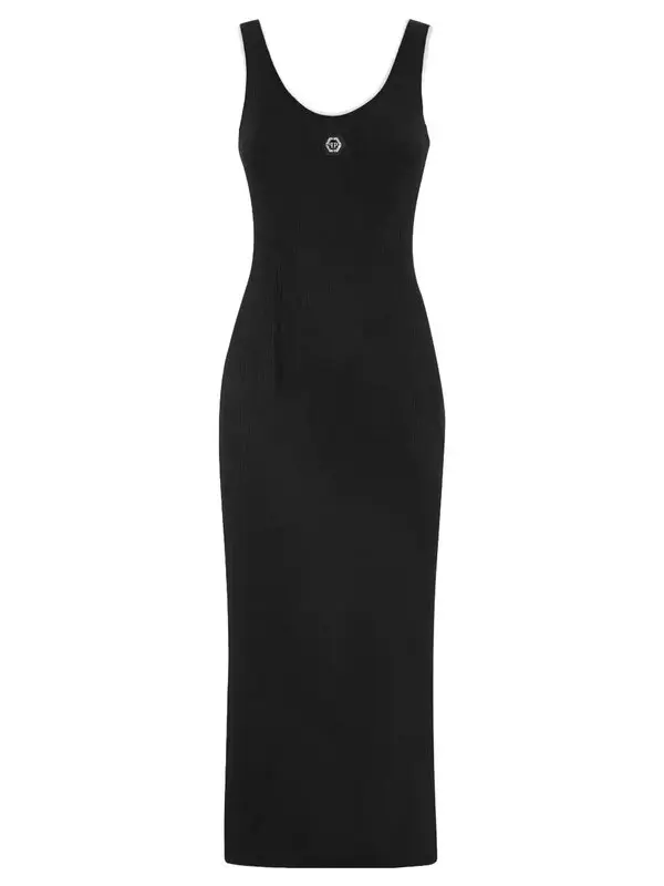 Philipp Plein Ribbed Midi Dress - Black