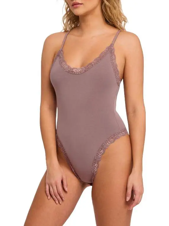 Fleur't Lace Trim Bodysuit - Cappuccino
