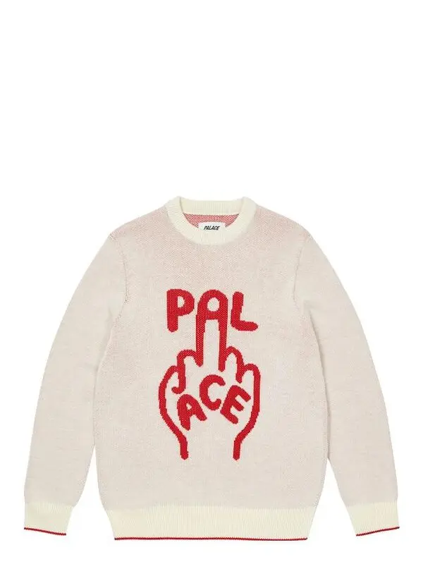 PALACE Finger Up Knit Pullover - White