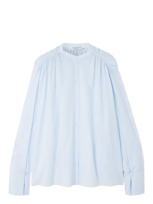Another Tomorrow Gathered Organic Cotton-voile Shirt - Blue