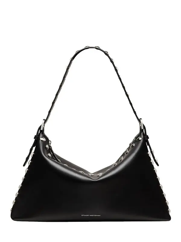 STUART WEITZMAN Studded Leather Shoulder Bag - Black