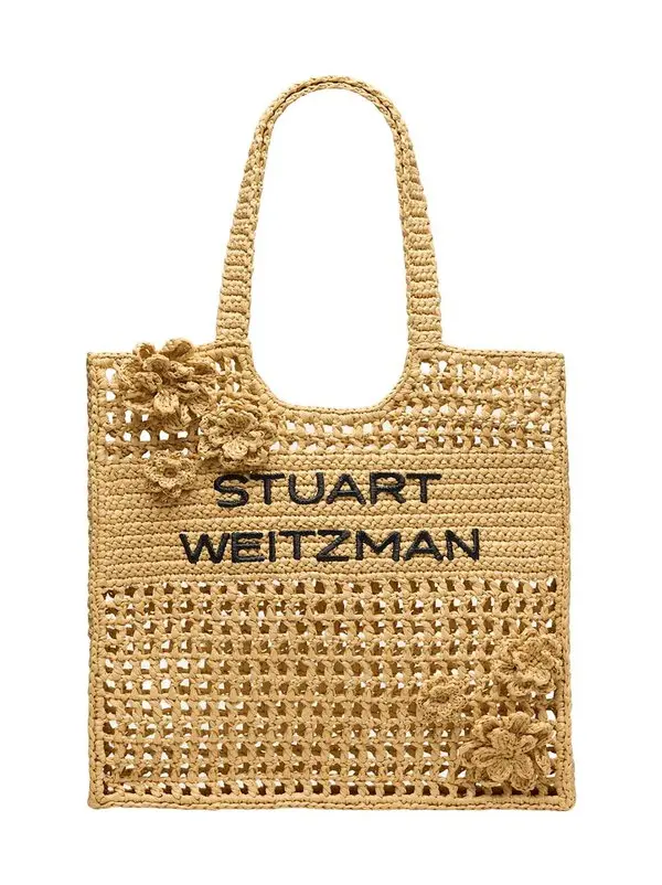 STUART WEITZMAN Magnolia Flower Raffia Tote Bag - Natural