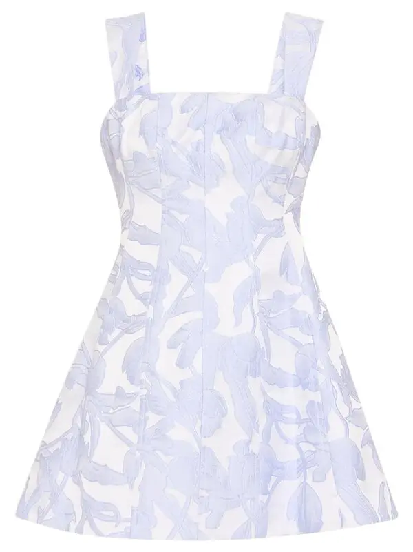 MILLY Square-neck Floral Jacquard Mini Dress - Periwinkle/multi