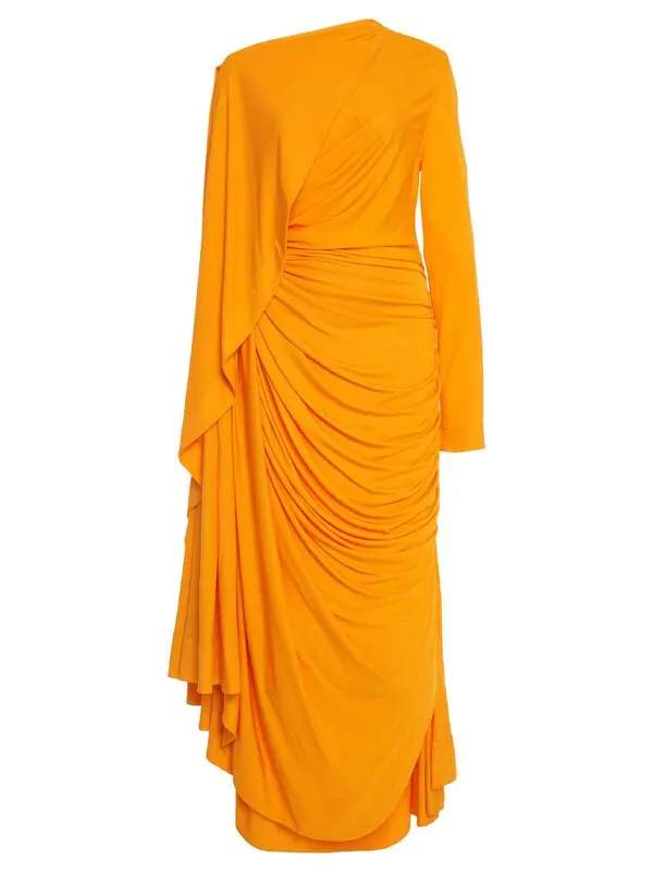 Bottega Veneta Asymmetric Draped Jersey Midi Dress - Orange