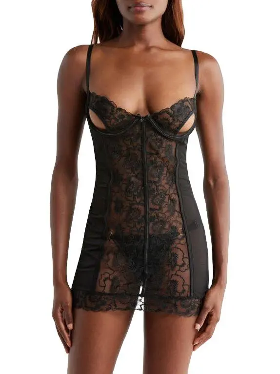 KILO BRAVA Underwire Chemise & G-string Set - Black