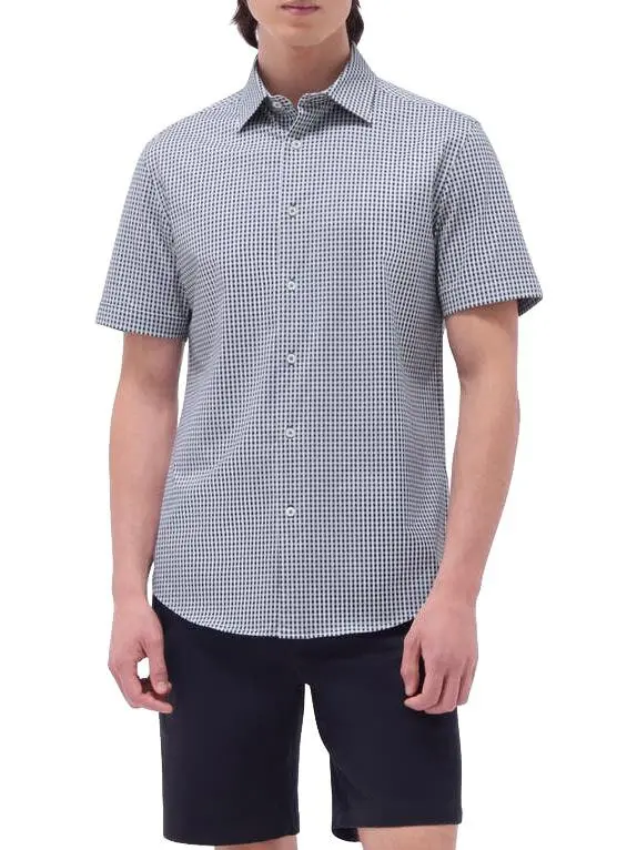 Bugatchi Miles Ooohcotton® Gingham Short Sleeve Button-up Shirt - Black