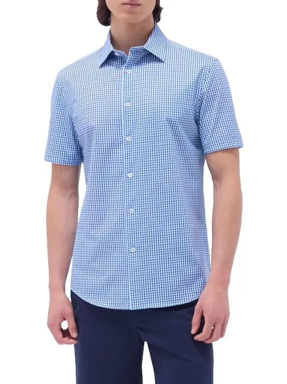 Bugatchi Miles Ooohcotton® Gingham Short Sleeve Button-up Shirt - Classic Blue