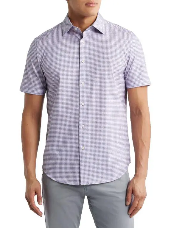 Bugatchi Miles Ooohcotton® Gingham Short Sleeve Button-up Shirt - Pink