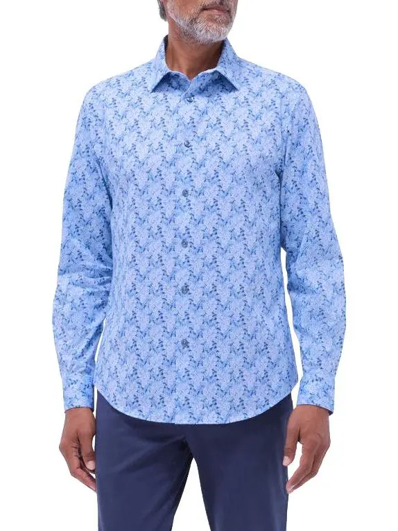 Bugatchi Jimmy Ooohcotton® Leaf & Diamond Print Button-up Shirt - Air Blue