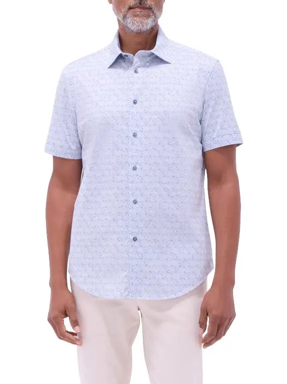 Bugatchi Myron Ooohcotton® Print Short Sleeve Button-up Shirt - Air Blue