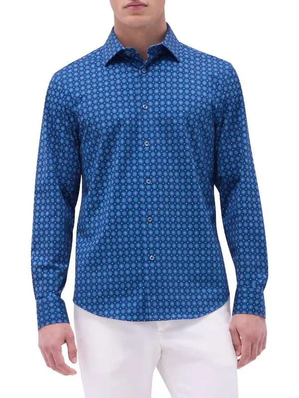 Bugatchi Jimmy Ooohcotton® Medallion Print Button-up Shirt - Indigo