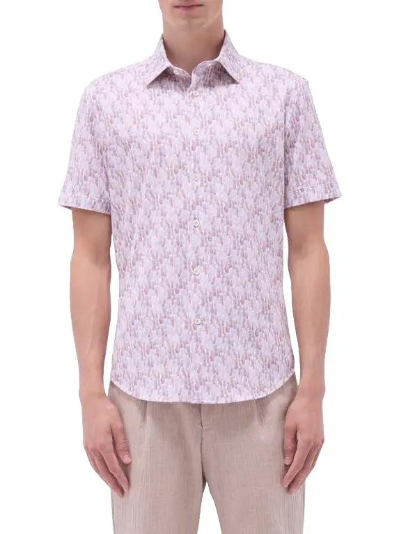 Bugatchi Miles Ooohcotton® Pineapple Print Short Sleeve Button-up Shirt - Brick