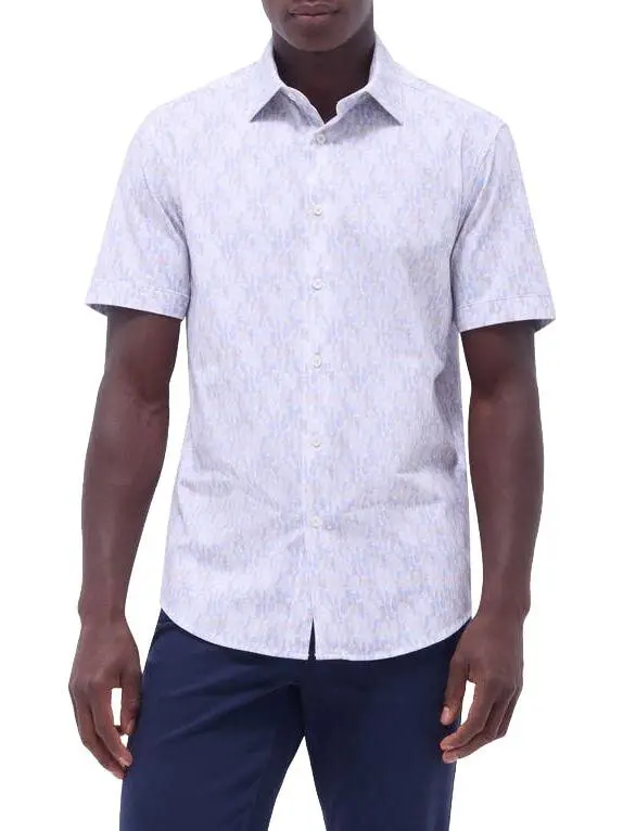 Bugatchi Miles Ooohcotton® Pineapple Print Short Sleeve Button-up Shirt - Sky