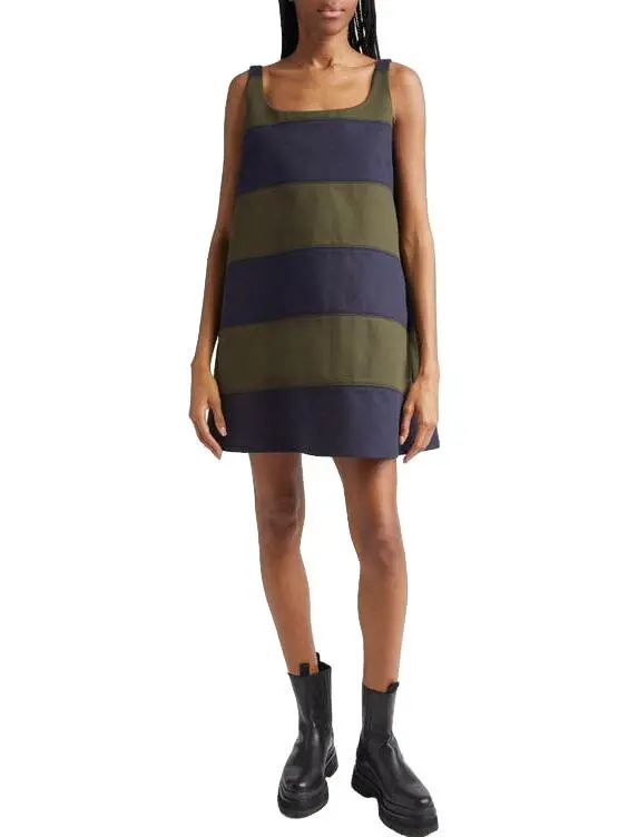 K.NGSLEY Gender Inclusive Zuri Paneled Tank Dress - Navy/ Dark Olive