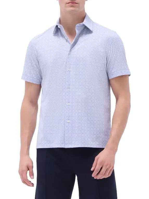 Bugatchi Milo Ooohcotton® Geo Print Short Sleeve Button-up Shirt - Air Blue