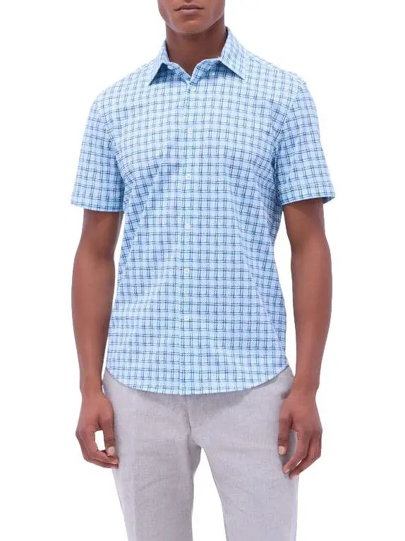 Bugatchi Miles Ooohcotton® Windowpane Short Sleeve Button-up Shirt - Ice