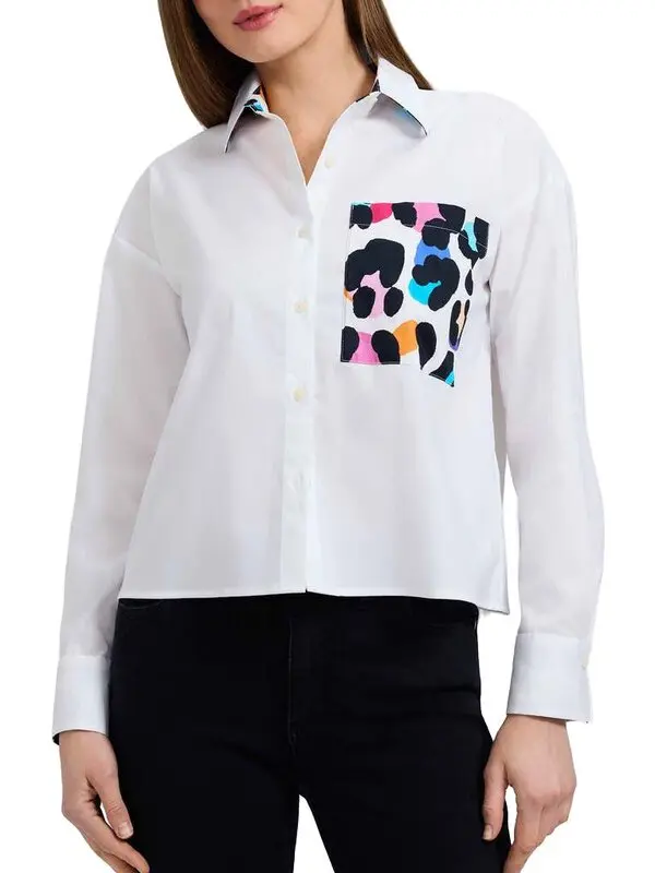Foxcroft Marina Contrast Trim Cotton Button-up Shirt - Multi