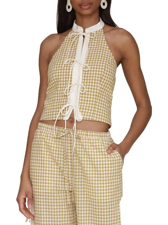 Avec Les Filles Tie Front Gingham Top - Olio Gingham