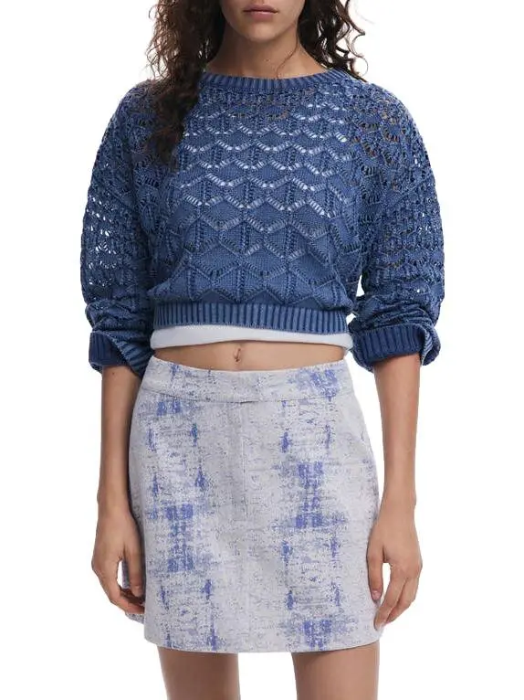 Desigual Cropped Open Knit Sweater - Blue