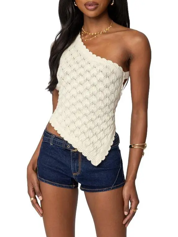 EDIKTED Codi Asymmetric Knit Top - Cream