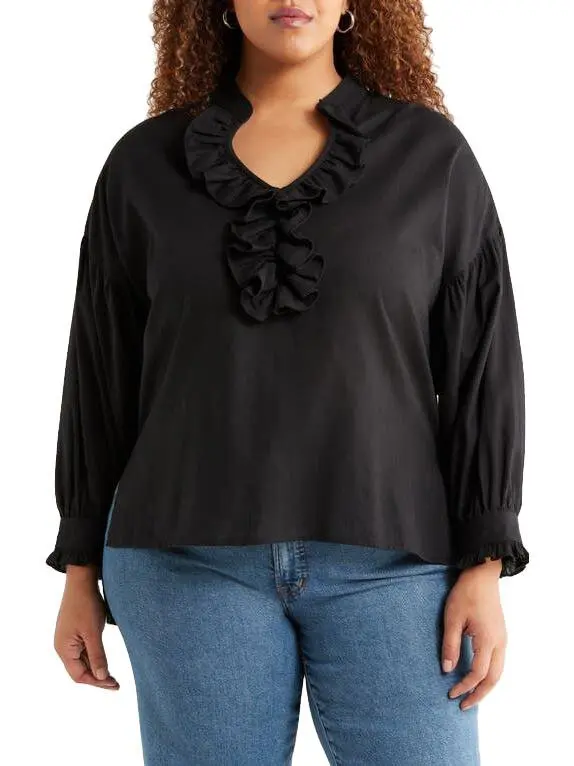 HARSHMAN Cordelia Ruffle Cotton & Linen Top - Black