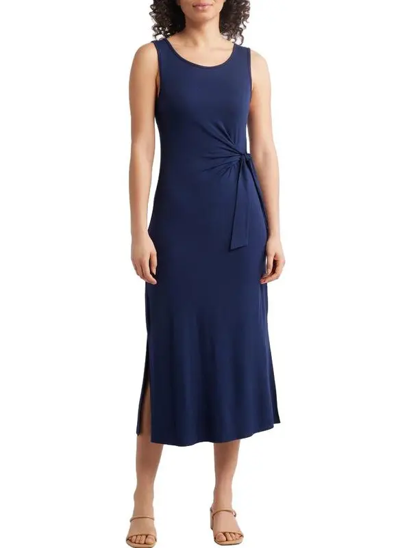 Loveappella Side Tie Sleeveless Midi Dress - Navy