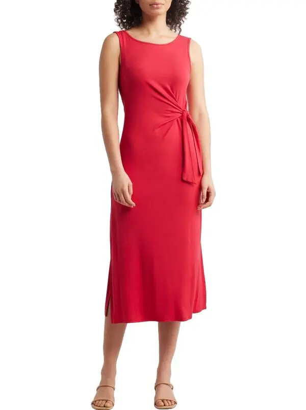 Loveappella Side Tie Sleeveless Midi Dress - Red
