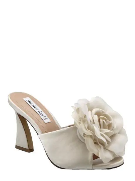 CHARLES DAVID Karaoke Floral Appliqué Slide Sandal - Ivory