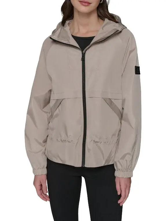 Karl Lagerfeld Paris Hooded Logo Windbreaker - Sand