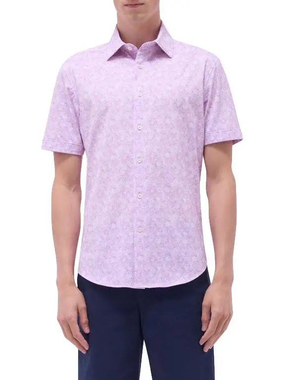 Bugatchi Miles Ooohcotton® Floral Short Sleeve Button-up Shirt - Pink
