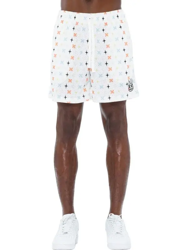 CULT OF INDIVIDUALITY Geo Print Mesh Shorts - Cult Repeat Patt Whi