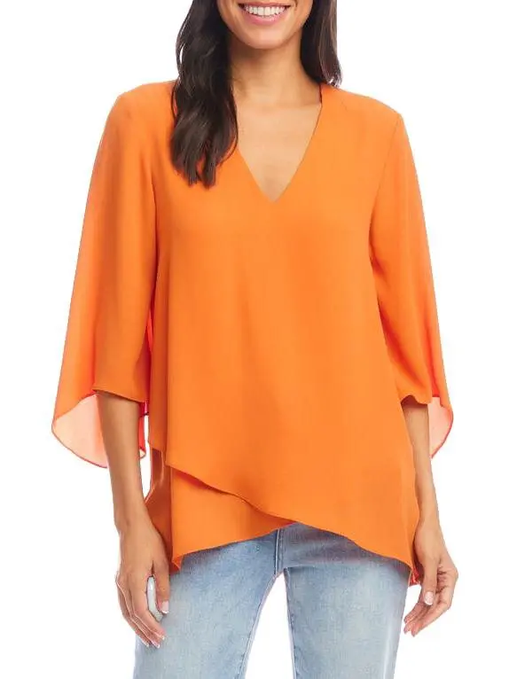 Karen Kane Asymmetric Hem Crepe Top - Tangerine