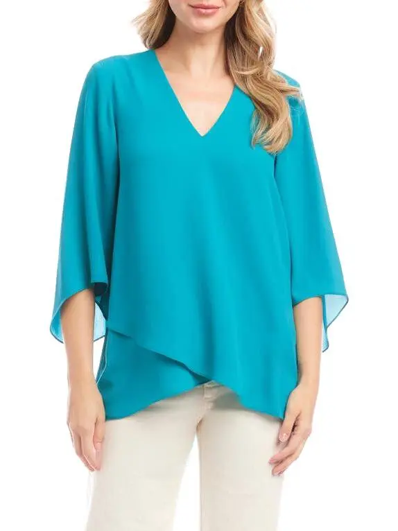 Karen Kane Asymmetric Hem Crepe Top - Teal