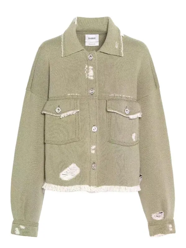 BARRIE Denim Jacket With Fringed Hem - Green