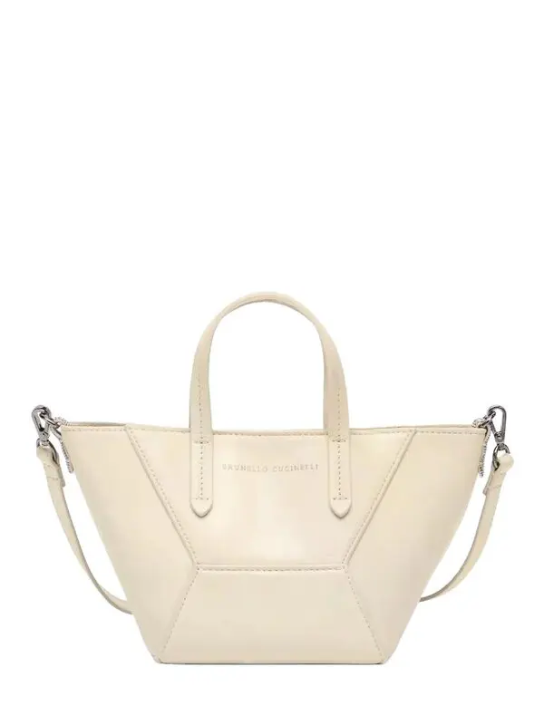 Brunello Cucinelli Mini Leather Tote Bag - Neutrals
