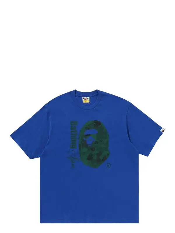 A BATHING APE Floral Solid Camo Ape Head Relaxed Fit Tee - Blue