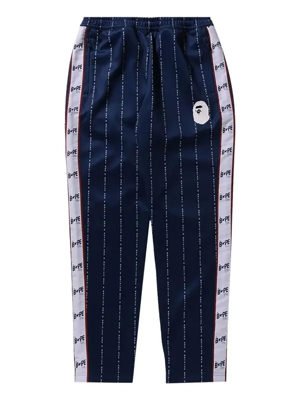 A BATHING APE Text Stripe Jersey Pants 'navy - Blue